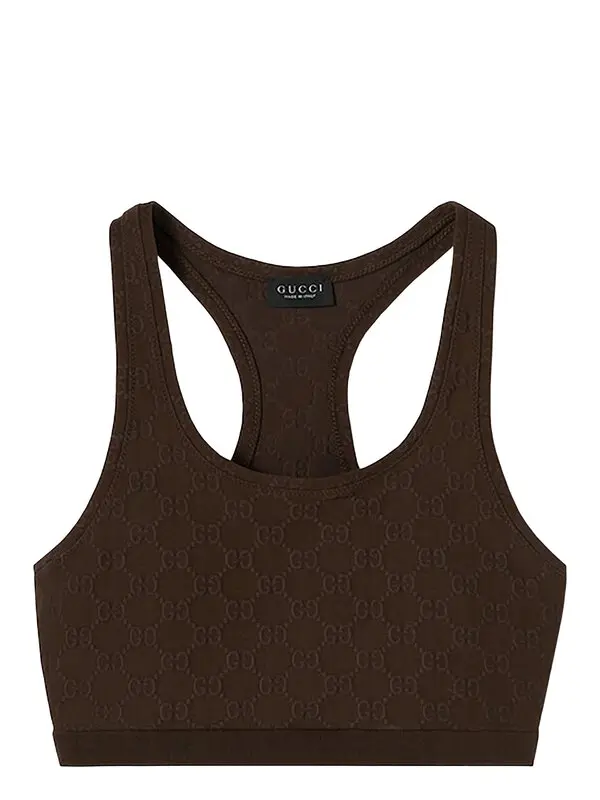 Gucci Gg Jacquard Jersey Cropped Top - Brown