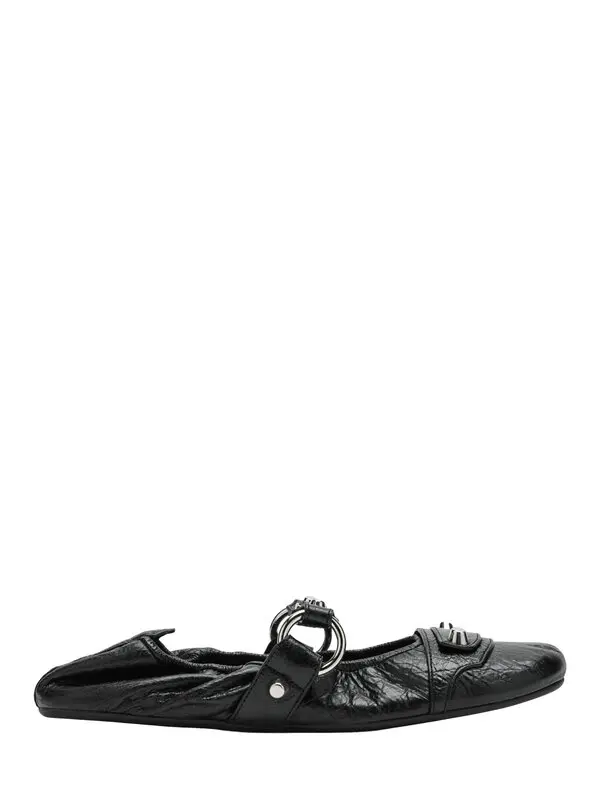 Balenciaga Arena Lambskin Leather City Ballet Flats With Silver Studs - Black