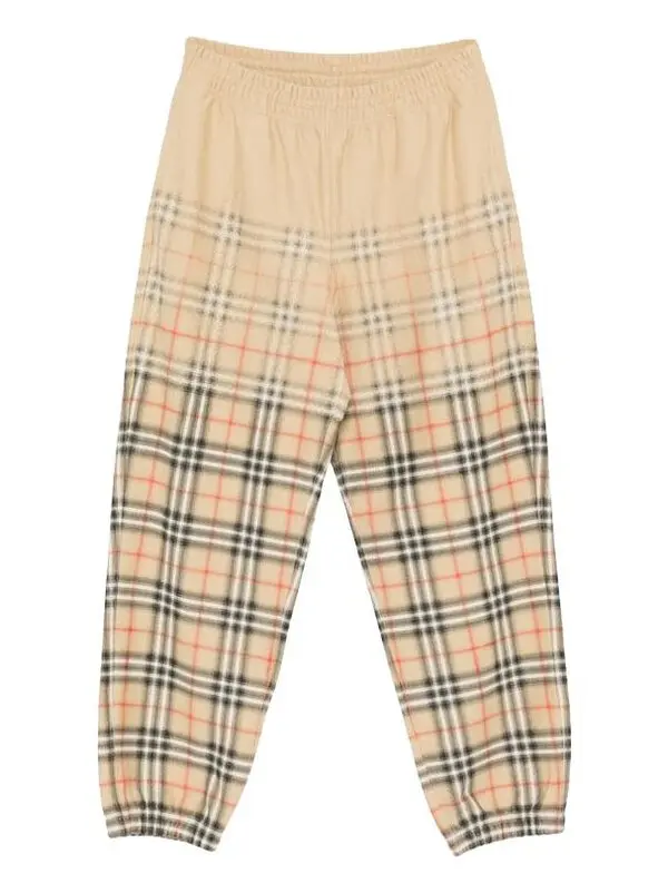 Burberry Beige Checkered Cotton Track Pants - Cream
