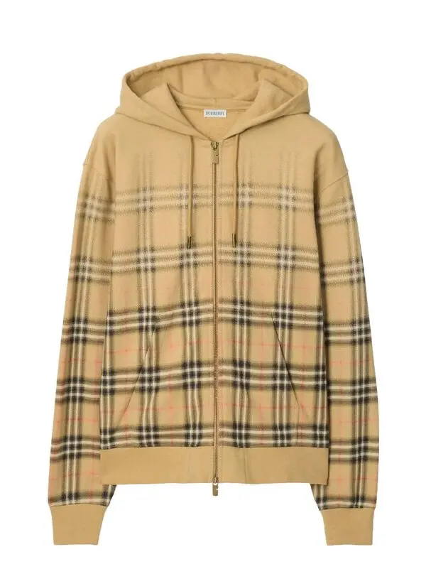 Burberry Checked Zip-up Hoodie - Cream