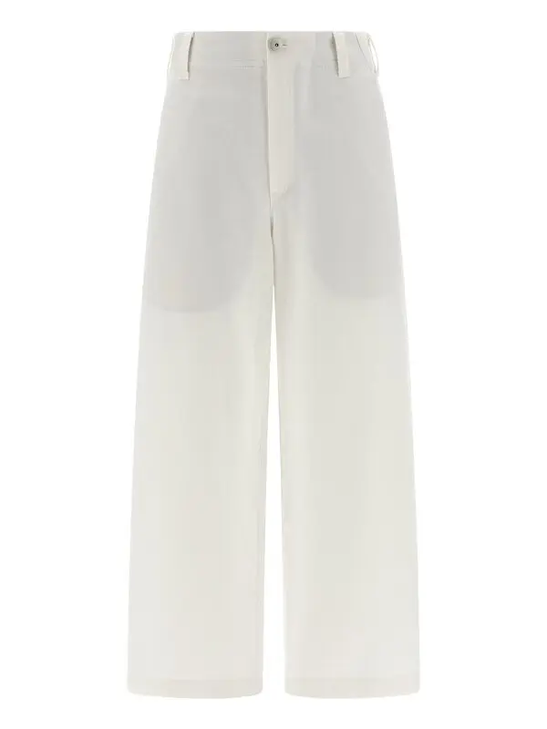 Brunello Cucinelli Cotton Linen Gabardine Wide Leg Crop Pants - White