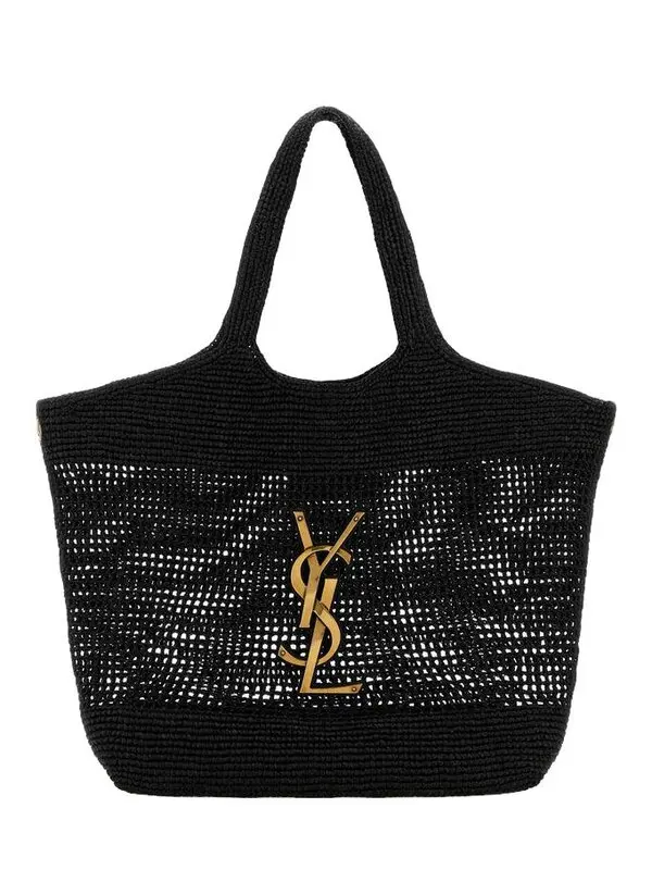 Saint Laurent Raffia Shopping Bag - Black