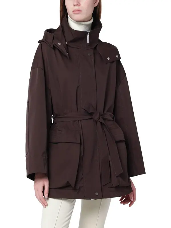 Herno Short Parka With Removable Hood And Belt - Brown