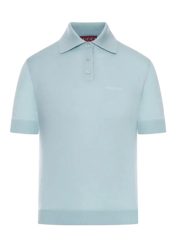 Gucci Silk Wool Blend Polo Top - Blue