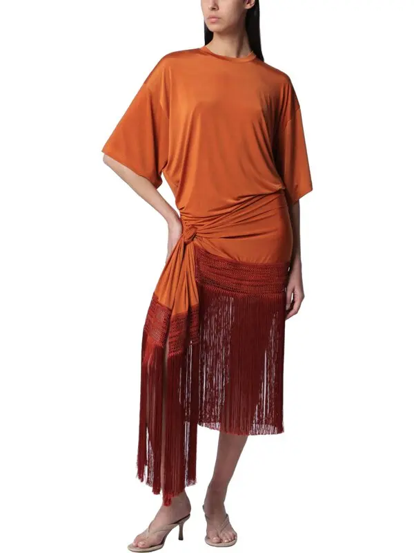 Andamane Azul Fringed Jersey T-shirt Dress - Orange