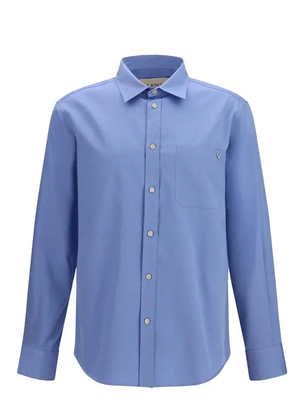 Valentino Garavani Lightweight Cotton Shirt With Vgold - Blue