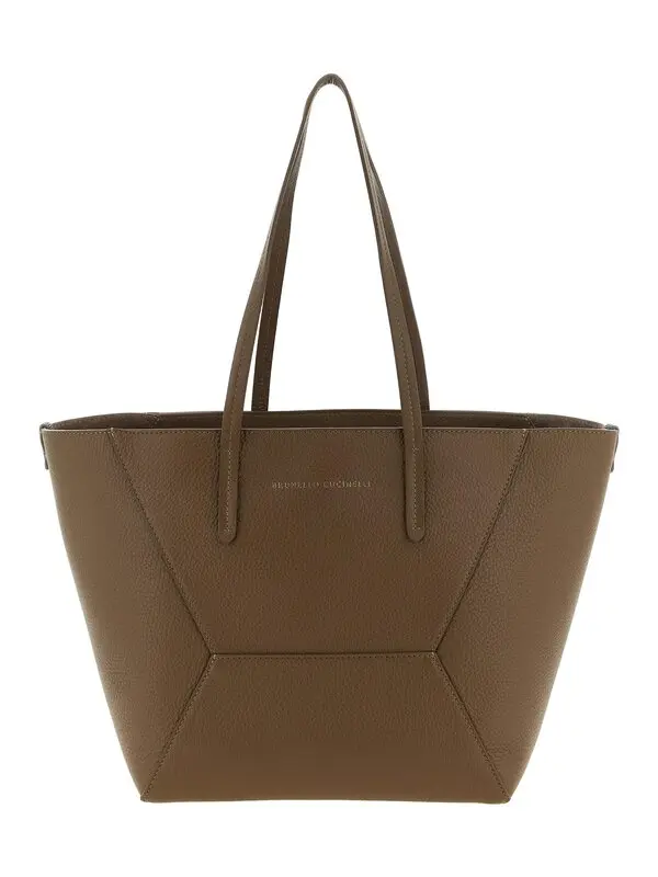 Brunello Cucinelli Calf Leather Shoulder Bag With Monile Details - Brown