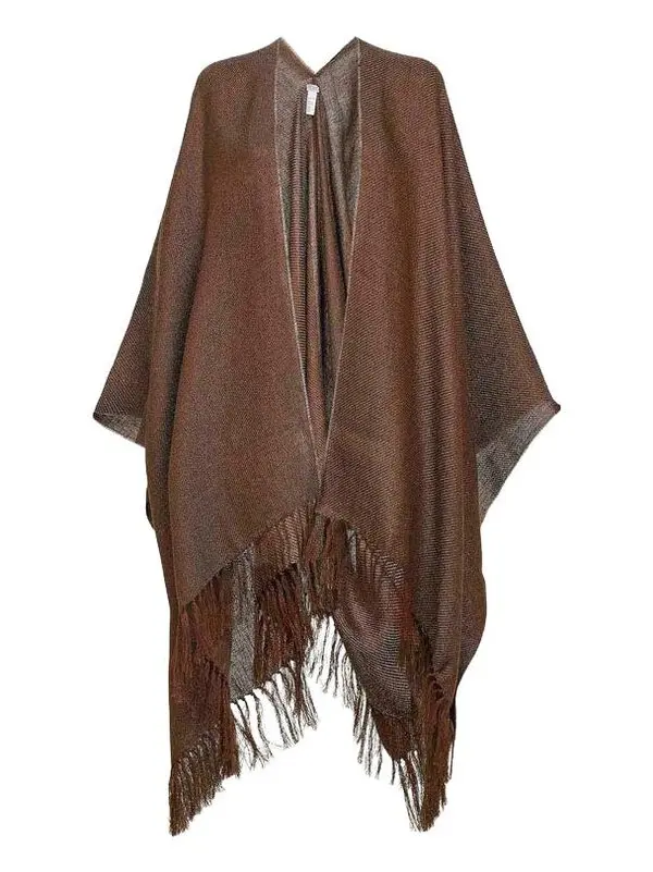 Brunello Cucinelli Fringed Hem Poncho - Brown