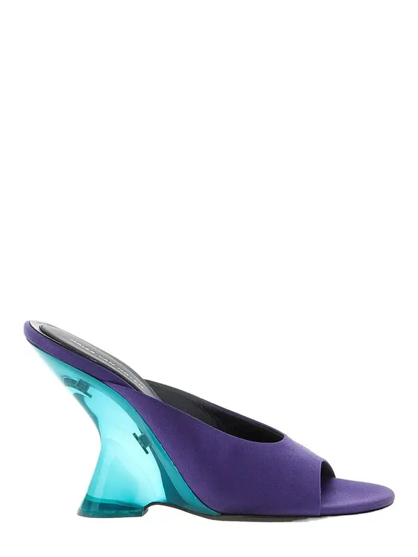 Dries Van Noten Satin Mules With Sculptural Wedge Heel - Purple