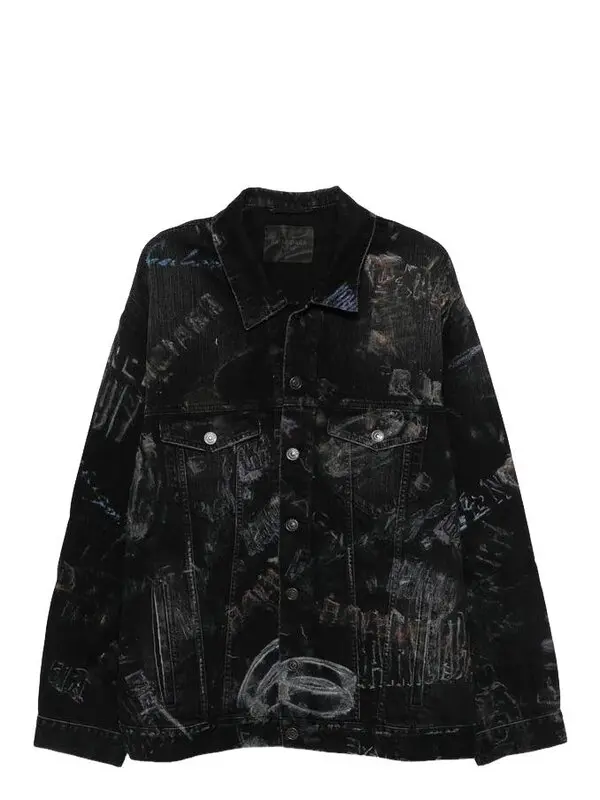 Balenciaga Graphic Print Cotton Shirt Jacket - Black