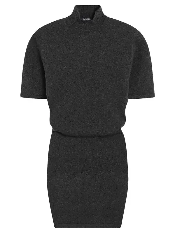 Jacquemus Dark Grey Wool And Cashmere Dress With J Detail - Gray