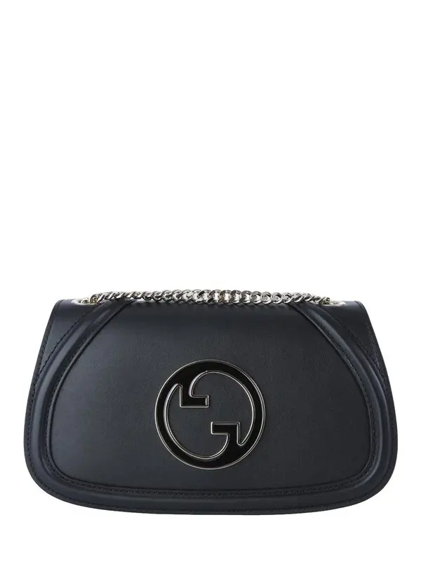 Gucci Calfskin Shoulder Bag With Chain Strap And Interlocking G Logo - Black