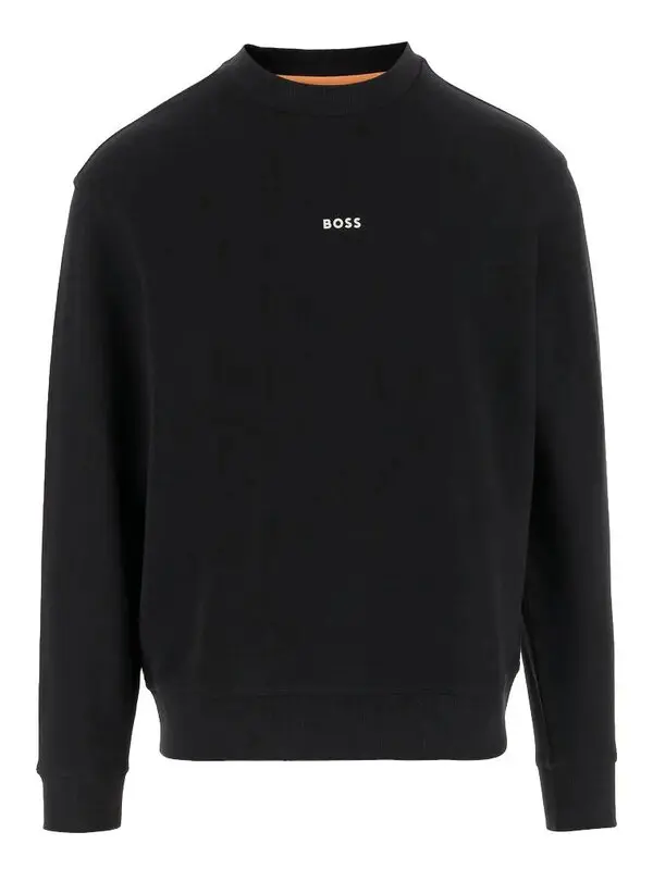 BOSS Crew Neck Long Sleeve Cotton Sweatshirt - Black