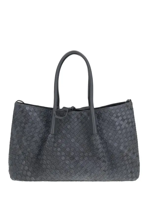 Bottega Veneta Lamb Ovis Aries Woven Top Handle Bag - Blue
