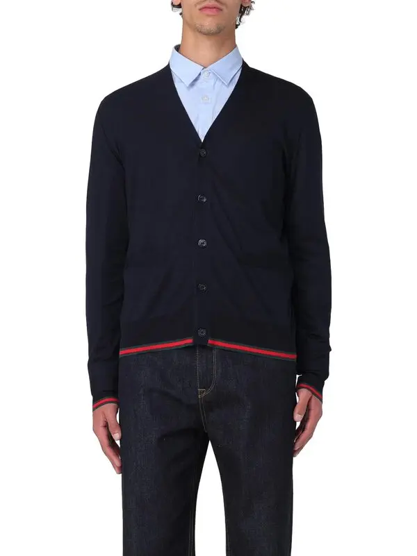 Gucci Wool Cardigan With Striped Trim - Blue