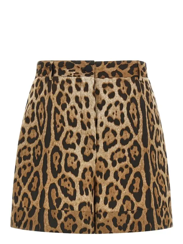 Dolce & Gabbana High Waisted Animal Print Shorts - Brown