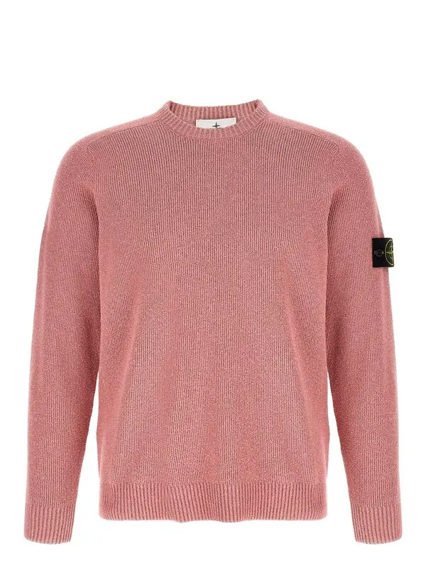 Stone Island Ribbed Bouclé Cotton Crewneck Sweater - Pink