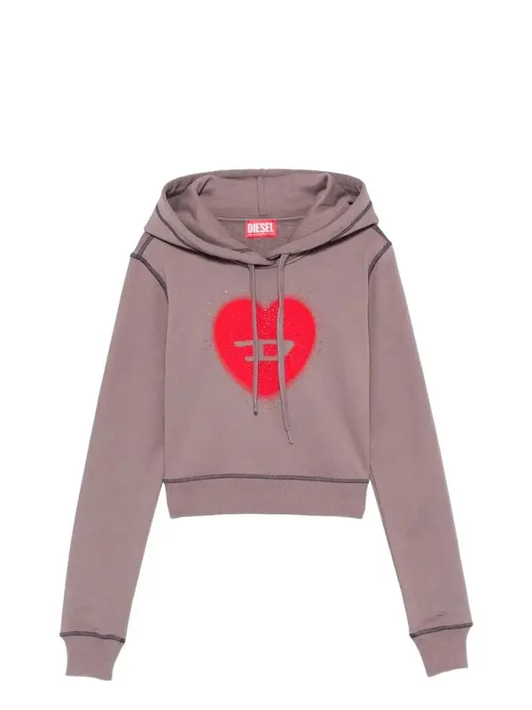 DIESEL® Cropped Hooded Sweatshirt With Heart Graphic - Multicolor