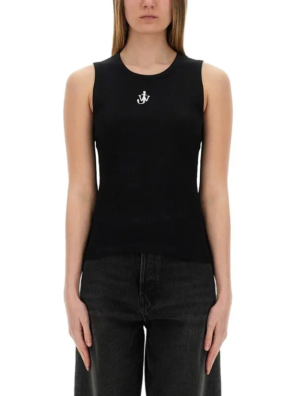 JW Anderson Ribbed Anchor Logo Tank Top - Black