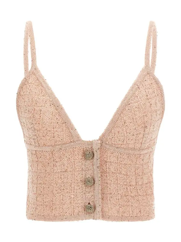 Alessandra Rich Sequin Embellished Knit Crop Top - Pink