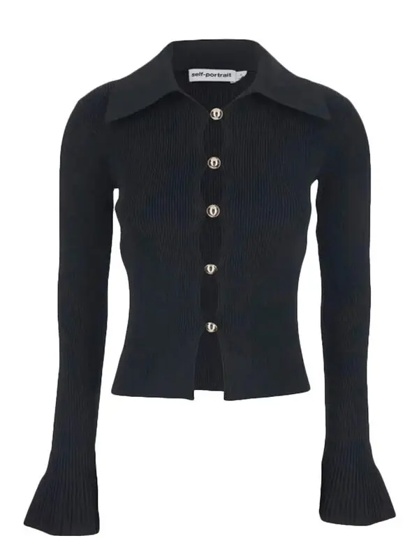 SELF-PORTRAIT Ribbed Button-front Knit Top - Multicolor