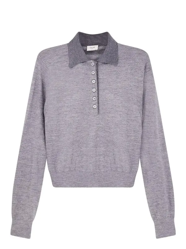 Celine Cashmere And Silk Polo Shirt With Embroidered Logo - Multicolor
