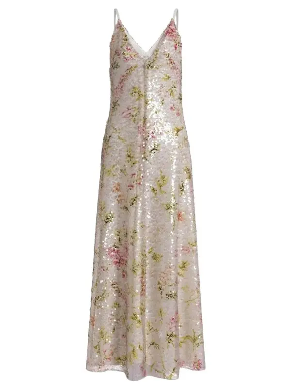 Alberta Ferretti Sequined Floral Maxi Dress - Multicolor
