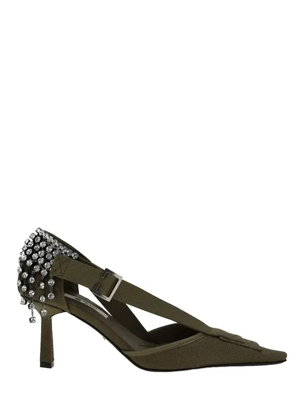 Prada Canvas Pumps With Crystals - Green