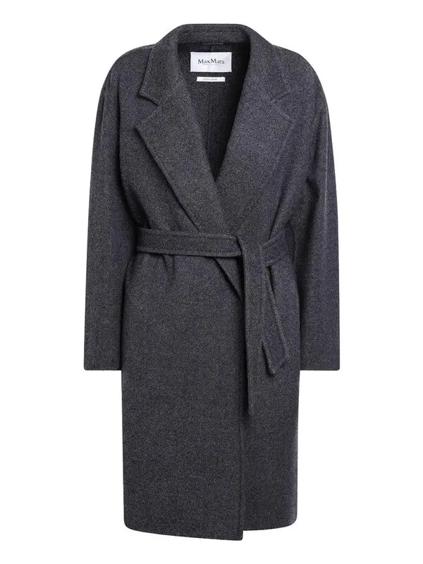 Max Mara Virgin Wool Belted Coat With Denim Effect - Blue