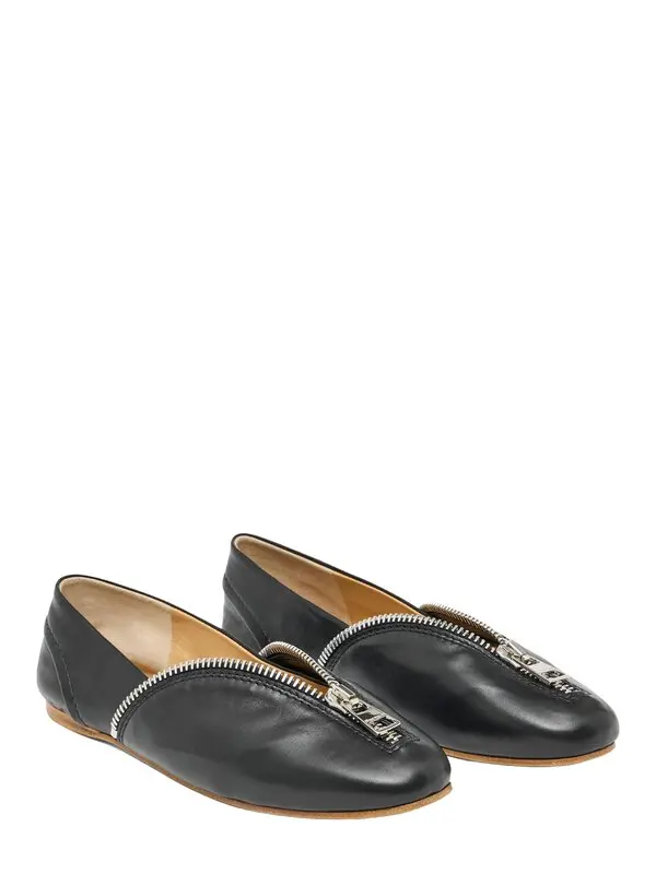 JW Anderson Black Leather Zip Ballerina Flats - Multicolor