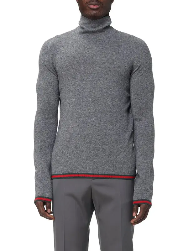Gucci Cashmere Turtleneck Sweater With Striped Cuffs - Gray