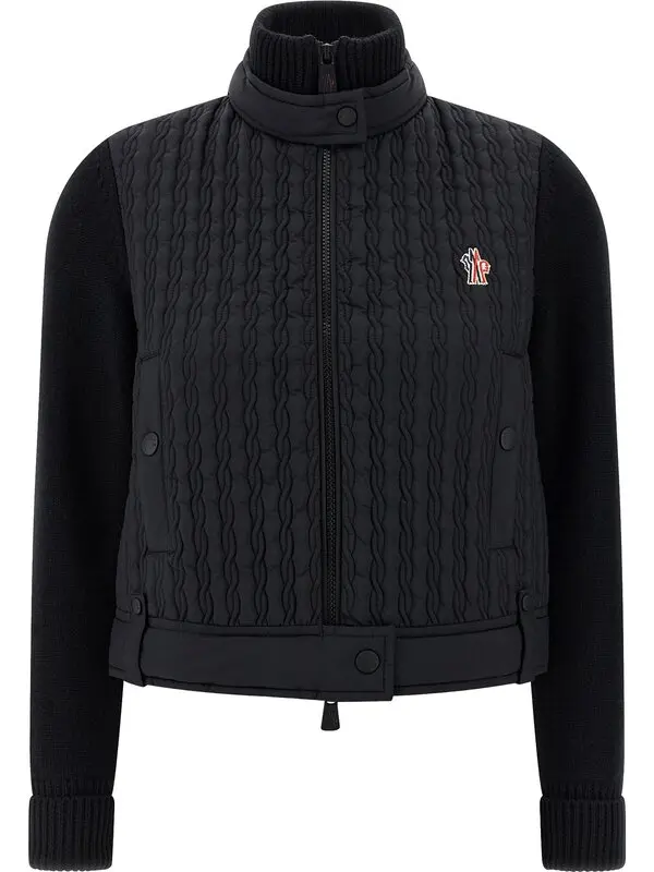 Moncler Tricot Cardigan With Quilted Front - Black