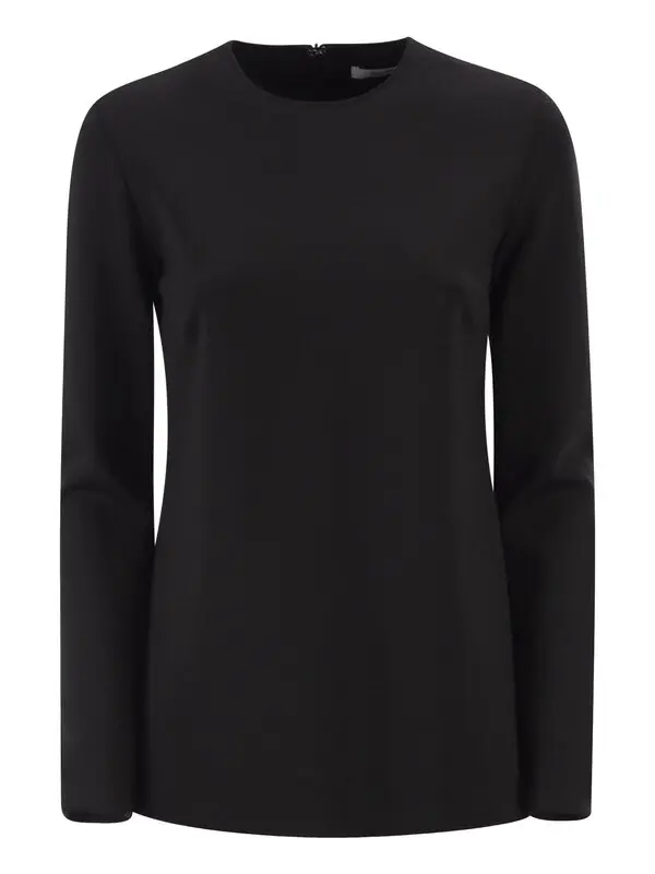 Max Mara Slim Fit Crew Neck Long Sleeve Top - Black