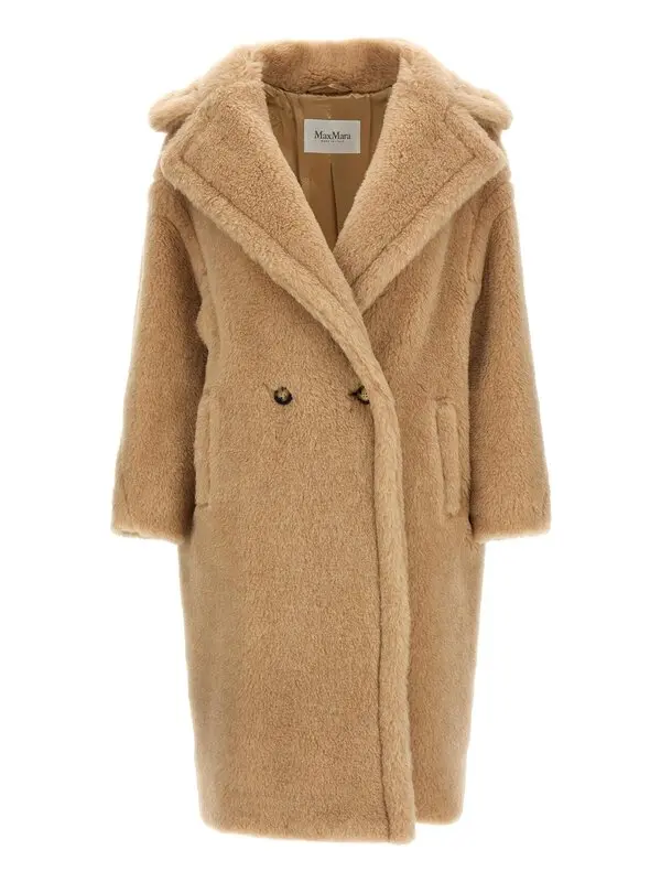Max Mara Teddy Bear Icon" Double-breasted Coat In Alpaca And Wool - Cream