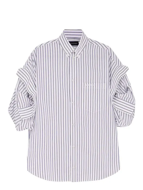 Balenciaga Striped Cotton Shirt With Tucked Sleeves - Multicolor
