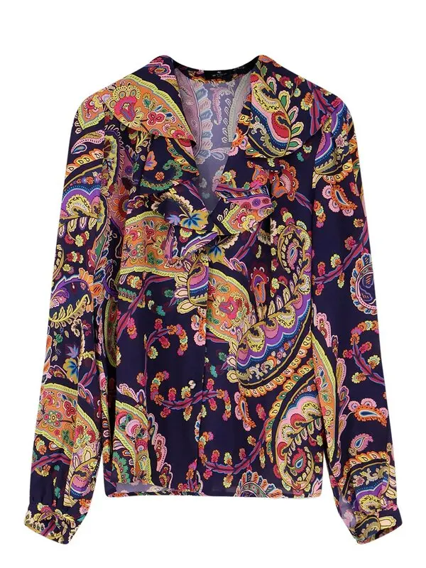 Etro Viscose Shirt With Ruffled Neckline And Iconic Print - Multicolor