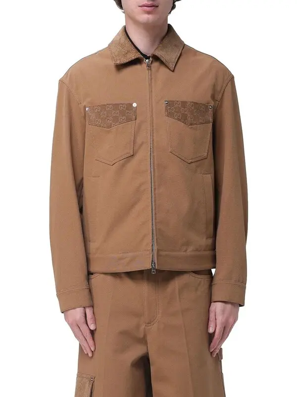 Gucci Logo Print Collar Jacket - Brown