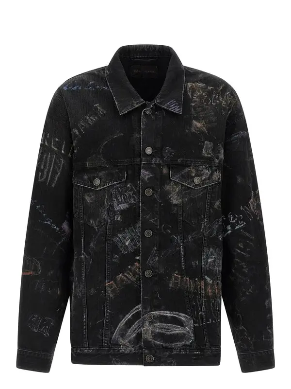 Balenciaga Oversize Crayon Print Denim Jacket - Black