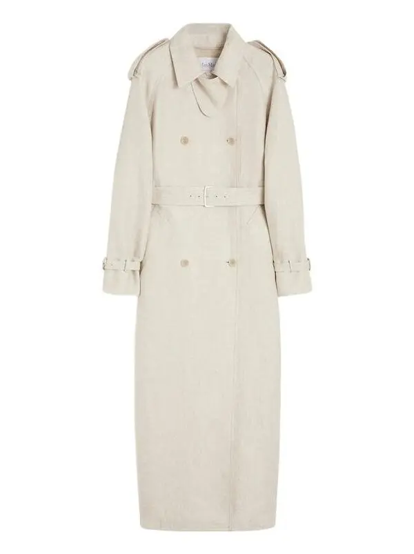 Max Mara Belted Double-breasted Linen Trench Coat - Cream