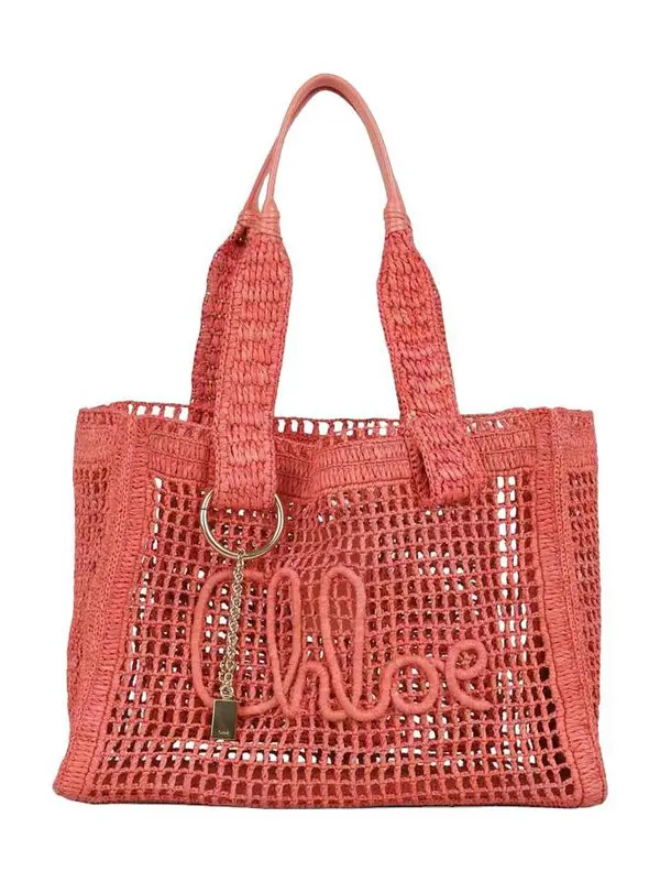 Chloé Raffia Openwork Tote Bag With Gold-tone Hardware - Pink