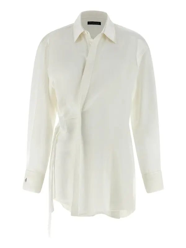 Balenciaga Asymmetrical Bio-technical Silk Satin Wrap Shirt - White