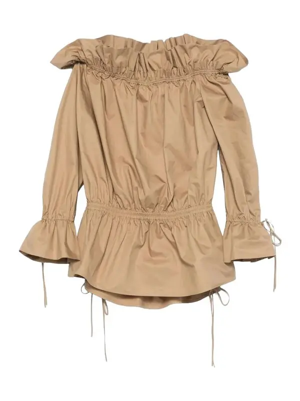 Saint Laurent Off-shoulder Cotton Dress With Ruffle Detail - Multicolor