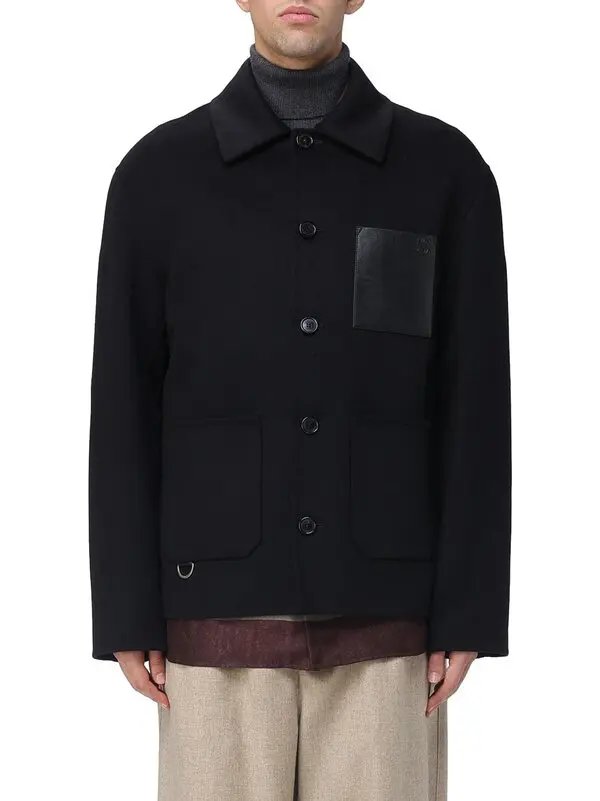 Loewe Textured Button-up Jacket With Leather Pocket Detail - Black