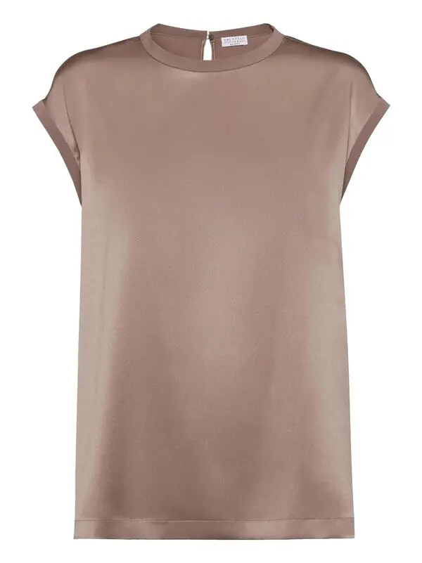 Brunello Cucinelli Silk Round Neck Top - Multicolor
