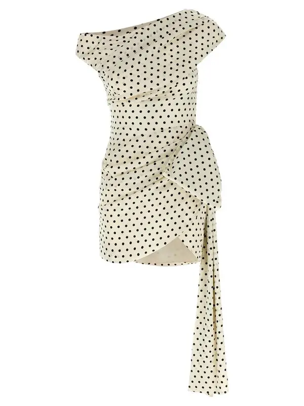 SELF-PORTRAIT Polka Dot Satin Asymmetrical Draped Mini Dress - Multicolor