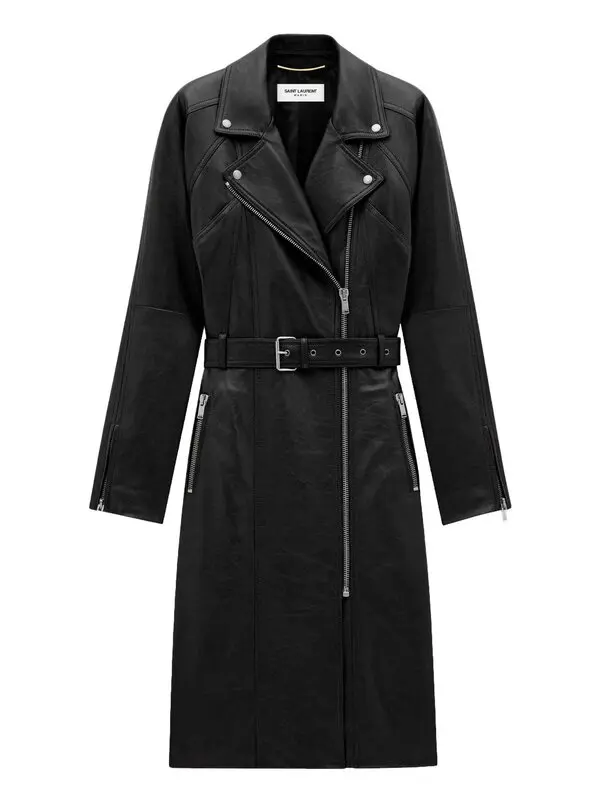 Saint Laurent Leather Belted Coat - Multicolor