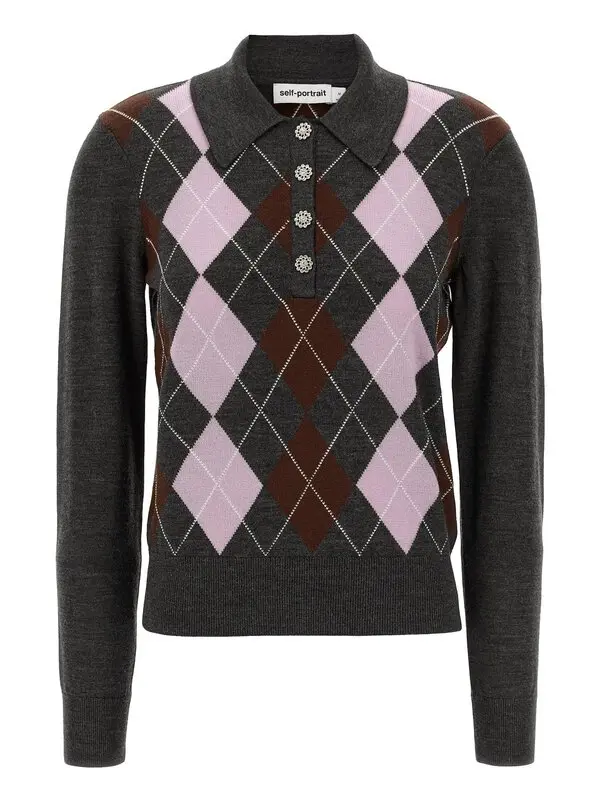 SELF-PORTRAIT Argyle Wool Sweater - Gray