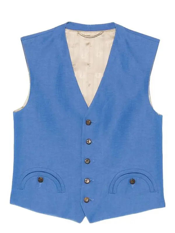 BLAZÉ MILANO Silk And Linen Blend V-neck Sleeveless Vest - Blue