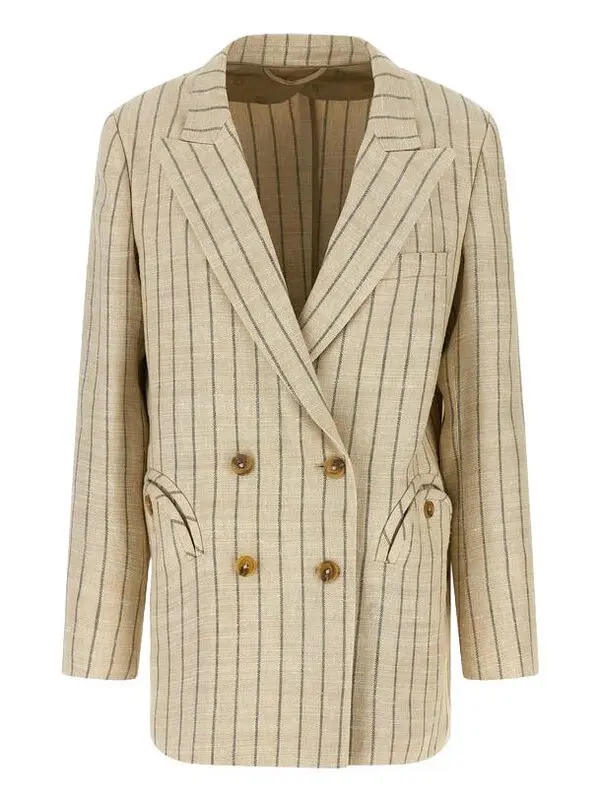 BLAZÉ MILANO Beige Striped Double-breasted Blazer - Cream