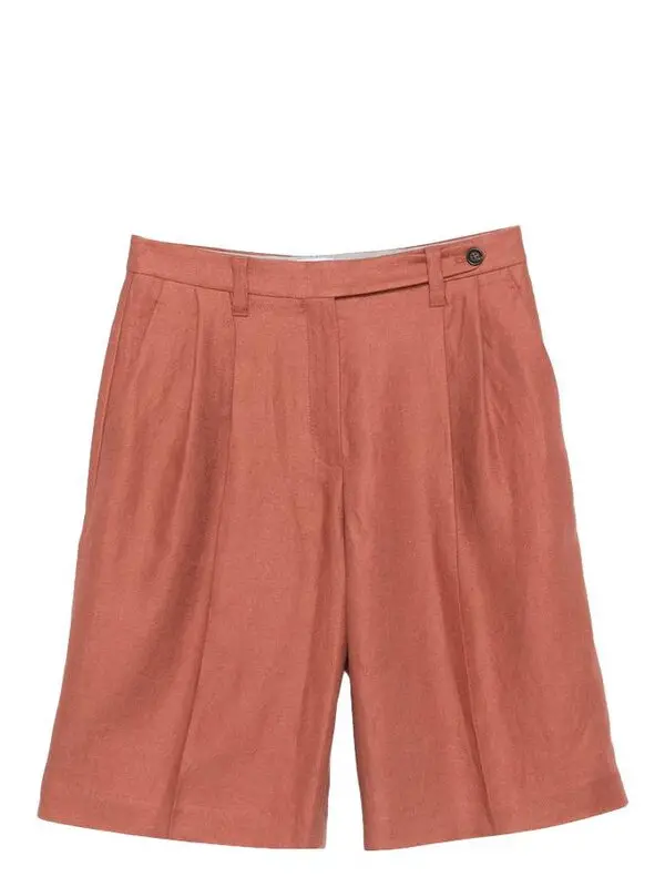 Brunello Cucinelli Linen Blend Pleated Knee-length Shorts - Orange